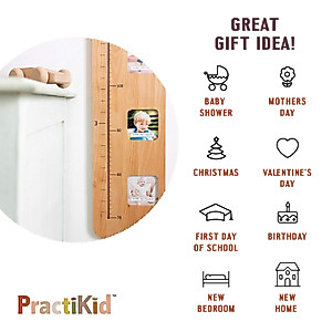 Kids Beech Wood Wall Growth Chart with Photo Windows. Capture Growth Milestones with Pictures. Neutral Wooden Decor Height Ruler Keepsake Gift for Babies, Boys or Girls