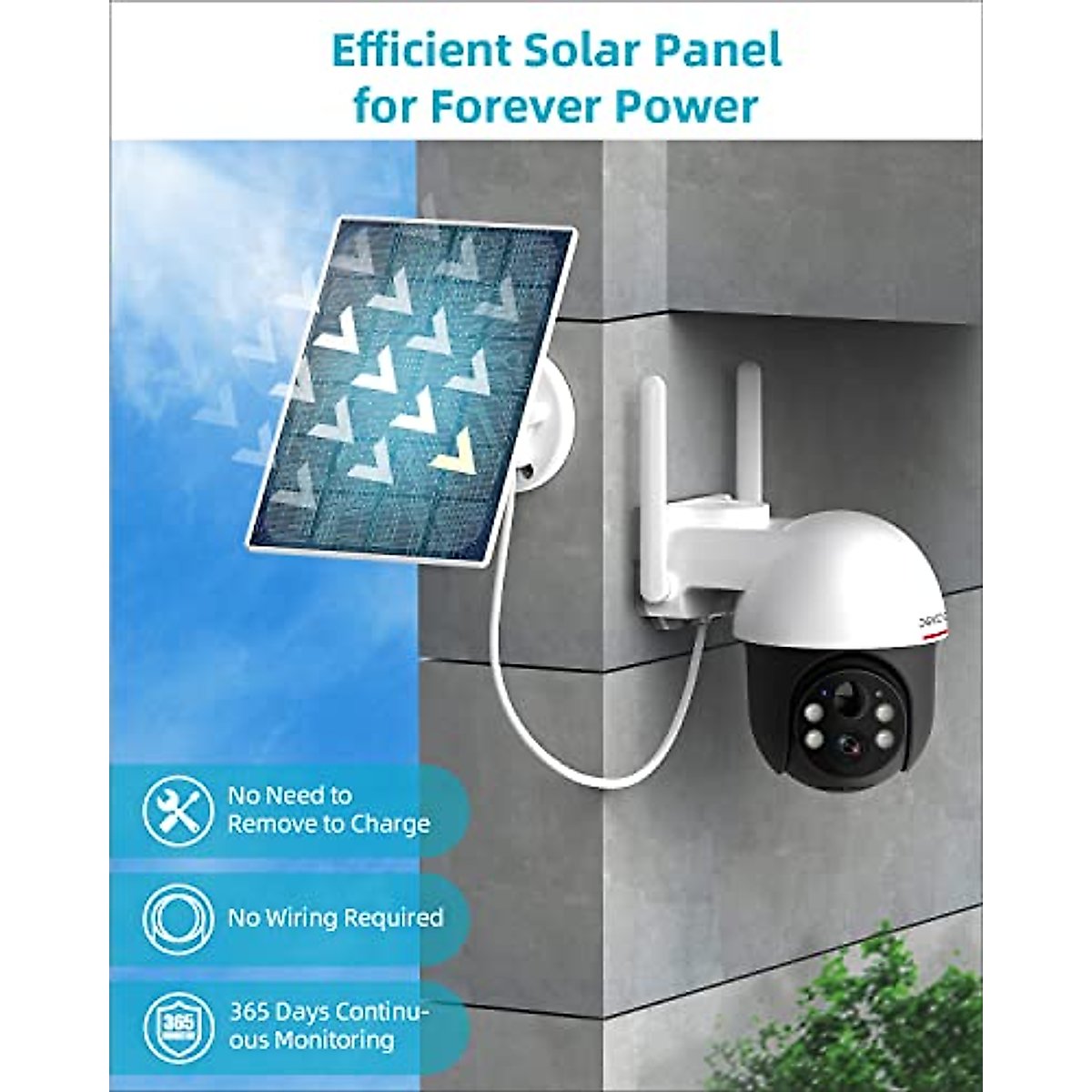 DEKCO 【New Version】 5MP UHD Solar Security Camera Wireless Outdoor, Home Security System with Spotlights, Night Vision, Pan Tilt 360° View, 2-Way Audio, Human Detection, Connect to 2.4Ghz WiFi DC9P