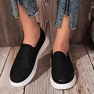 Sneakers for Women Fashion Sneakers Women's Canvas Shoes Sneaker Walking Shoes Ladies Fashion Solid Color Breathable Hollow Mesh Round Head Shallow Flat Black