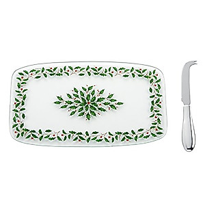 Lenox Holiday Glass Cheeseboard with Knife