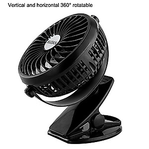 HJIAN 5-inch Clip Fan Portable Stroller Fan Battery Fan Clip on Fans Personal Cooling Fan Tables Fan Desktop Fans Clamp Fans Baby Stroller Clip Fan (Black)