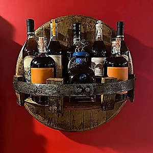 Hand Crafted Liquor Bottle Display,Wall Mounted Whiskey Barrel Shelf,Vintage Round Wine Whiskey Display Organizer Stand Bar Shelves Home Décor