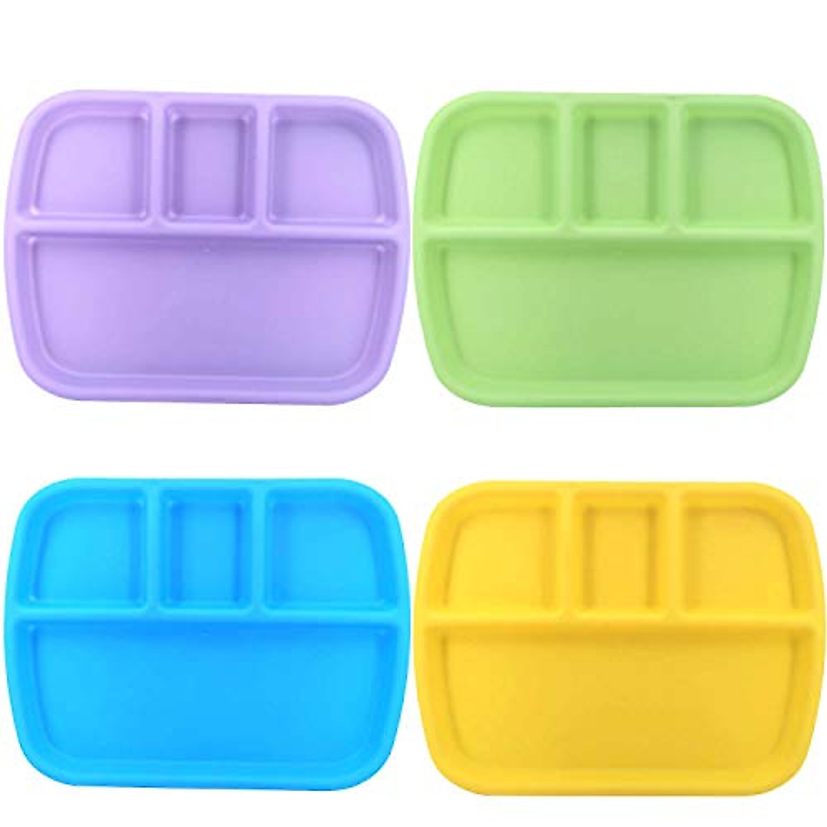 4-Compartment Divided Plastic Kids Plates for Todders|Baby Unbreakable Colorful BPA Free Set of 4