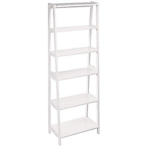 Amazon Basics Rubberwood 5 Shelf Ladder Bookcase, White, 15.03" D x 25.98" W x 74.48" H
