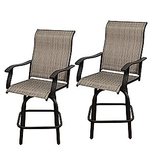 Outdoor Patio Swivel Bar Set of 2,Outdoor Bar Stools with Curved Armrest,All-Weather High Bar Stool Bistro Set for Patio Pool Backyard Porch and Pool (2 Chairs),Brown