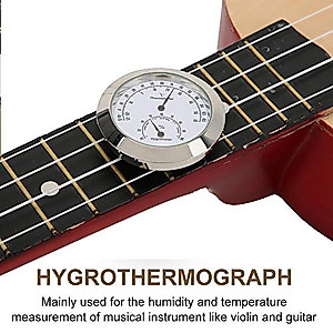 Guitar Case Hygrometer,Hygrometer Thermometer for Humidor Violin,Round Alloy Digital Thermometer Hygrometer Humidity Temperature Meter for Violin Guitar Case for Indoor and Outdoor(Silver)