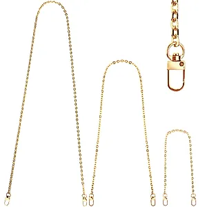 Junkin Replacement Purse Chain Strap Flat Chains Shoulder Straps Purse Link Chains Gold, Classic Style Mini Metal with Metal Slide Hook Buckles for DIY Handbags Crafts 47 Inch 31 Inch 15 Inch