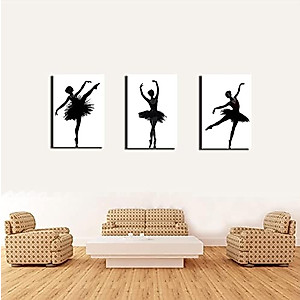 TY-pic2020 Ballet Girl Painting Posters Canvas Painting Yoga Room Ballet Dancers Wall Art Pictures Girls Room Women Bedroom Decor Colour：Black and White Set of 3（11.8"X15.75"）【No Frame】