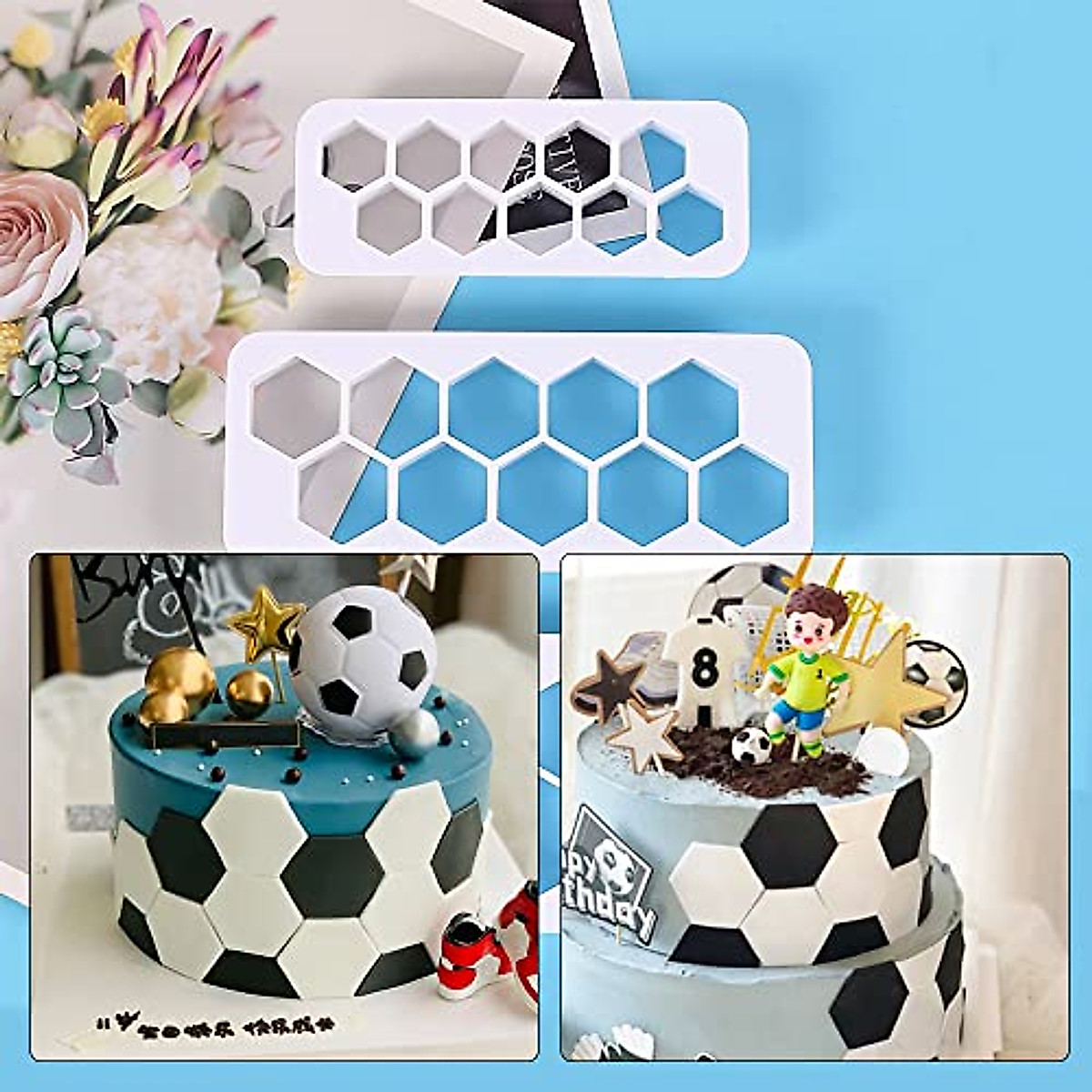 9 Pcs Cookie Cutter Plastic Cake Fondant Cutter Hexagons Cake Decorating and Squares Cake Molds for Baking
