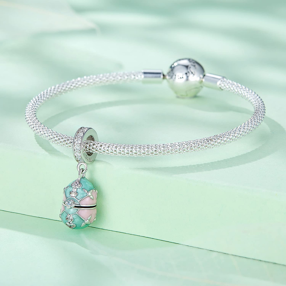 Easter Egg Pendant Charm 925 Sterling Silver Charm Fits For Pandora Bracelet Necklace, BSC779