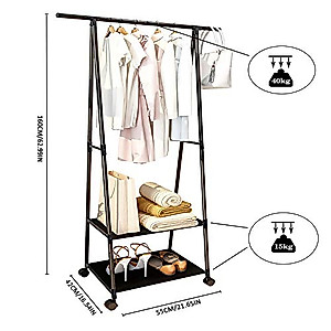 Jecpuo Clothes Rack Small Metal Garment Rack with Shelves for bedroom Rolling clothing rack for Hanging Clothes on Wheels for Hanging Clothes,clothes rack (Black)