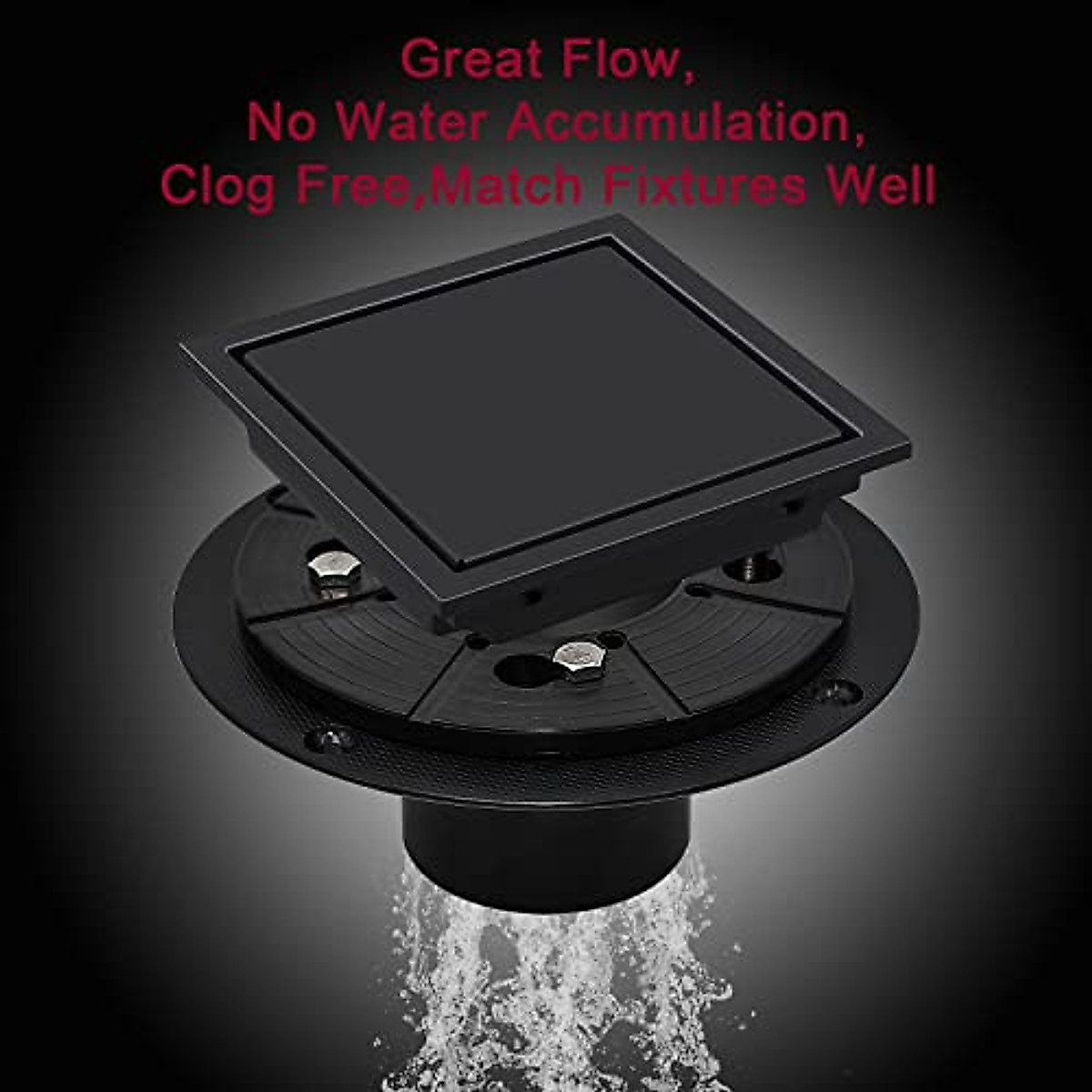 Fibetter 6 Inch Tile Insert Square Shower Drain with Flange Base, 2 in 1 SUS 304 Stainless Steel Shower Drain - Matte Black