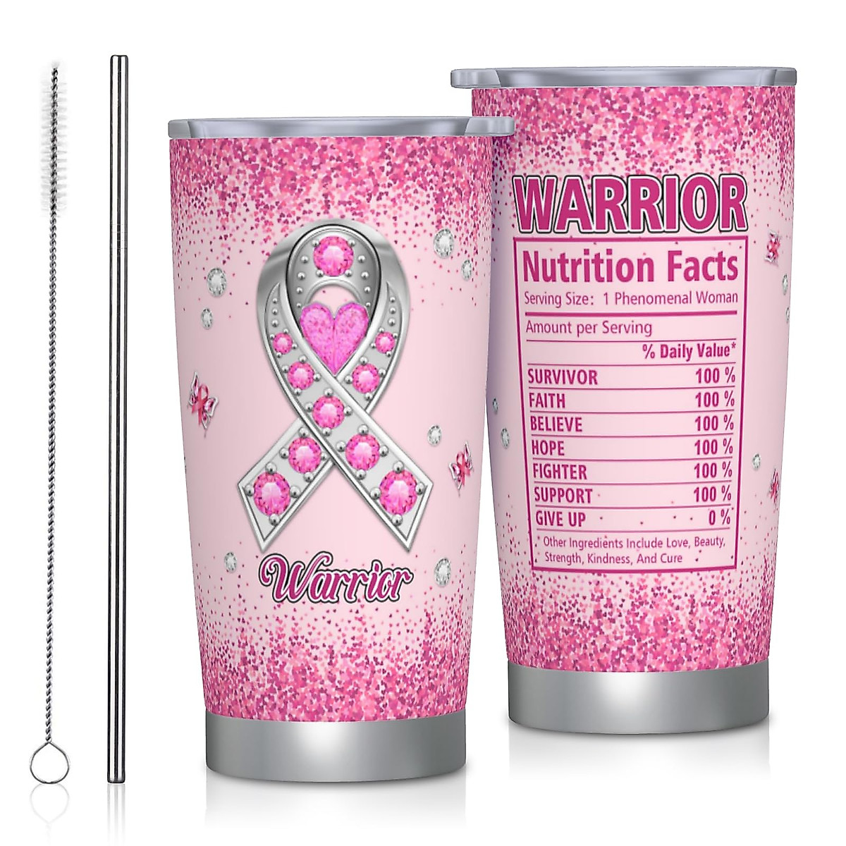 Breast Cancer Gifts for Women, Breast Cancer Gifts Stainless Steel Tumbler 20oz, Breast Cancer Awareness Gifts, Breast Cancer Survivor Gifts for Women, Pink Ribbon Gifts for Breast Cancer Patients