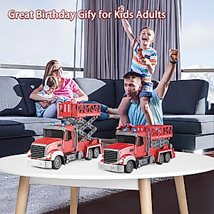 Mostop RC Fire Truck 7 Channel 2.4Ghz Remote Control Fire Engine Truck Toy, 14 inch City Rescue Firetruck Electric Hobby RC Truck Construction Toy with Light and Sounds