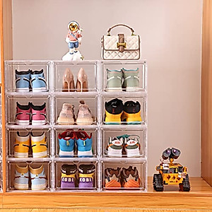 Attelite 6 Pack Clear+8 Pack Black Large Drop Front Shoe Box Plastic Shoe Storage Box with Lid, As Stackable Shoe Containers for Display Sneakers
