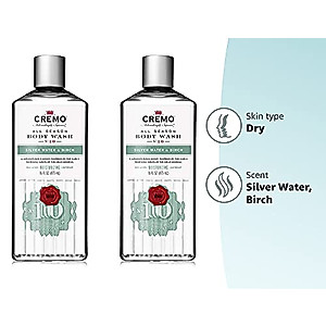 Cremo Rich-Lathering Silver Water & Birch Body Wash, A Revitalizing Combination of Glacier-Fed Streams and White Birch 16 Fl Oz (2-Pack)