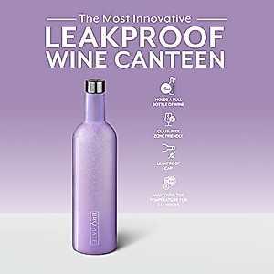 BrüMate Winesulator 25 Oz Triple-Walled Insulated Wine Canteen Made Of Stainless Steel, 24-hour Temperature Retention, Shatterproof, Comes With Matching Silicone Funnel (Glitter Violet)
