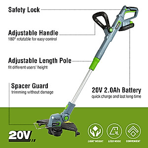 WORKPRO 20V Cordless String Trimmer/Edger, 12-inch, with 2Ah Lithium-Ion Battery, 1 Hour Quick Charger, 16.4ft Trimmer Line Included