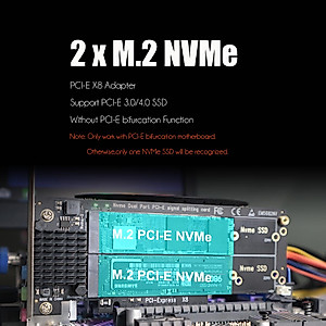 GLOTRENDS PA21 Dual M.2 NVMe to PCIe 4.0 X8 Adapter Without PCIe Bifurcation Function, Support 22110/2280/2260/2242/2230 Size (PCIe Bifurcation Motherboard is Required)