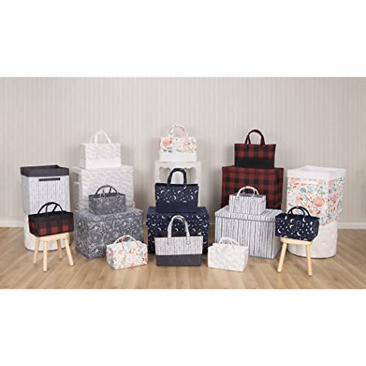 Sammy & Lou Constellation Felt Toy Box; Navy, White; Collapsible; Two Handles; Hinged Lid; 22 in x 14.5 in x 15 in