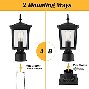 CINOTON Dusk to Dawn Outdoor Post Light Fixtures, Modern Exterior Post Lantern 6-Inch with Pier Mount Base, Aluminum Lamp with Clear Glass Waterproof for Garden Patio Pathway Deck