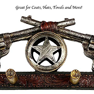 Urbalabs Six Shooter Western Coat Hanger Towel Hook Country Decor Wall Coat Rack Hanging Hooks Key Holder Mounted Decorative Cowboy Hat Rack Rustic Home Gun Decor (Double Pistol Shotgun Shell)