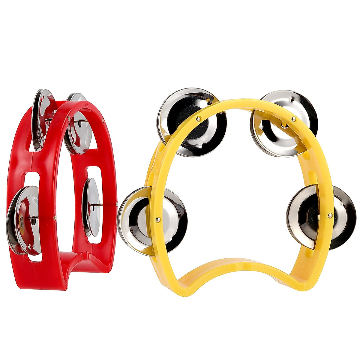 MUKLEI 20 Pack 4 Inch Mini Handheld Tambourine, Half Moon Musical Tambourine for Music Center Little Boys or Girls Center Party, Red and Yellow