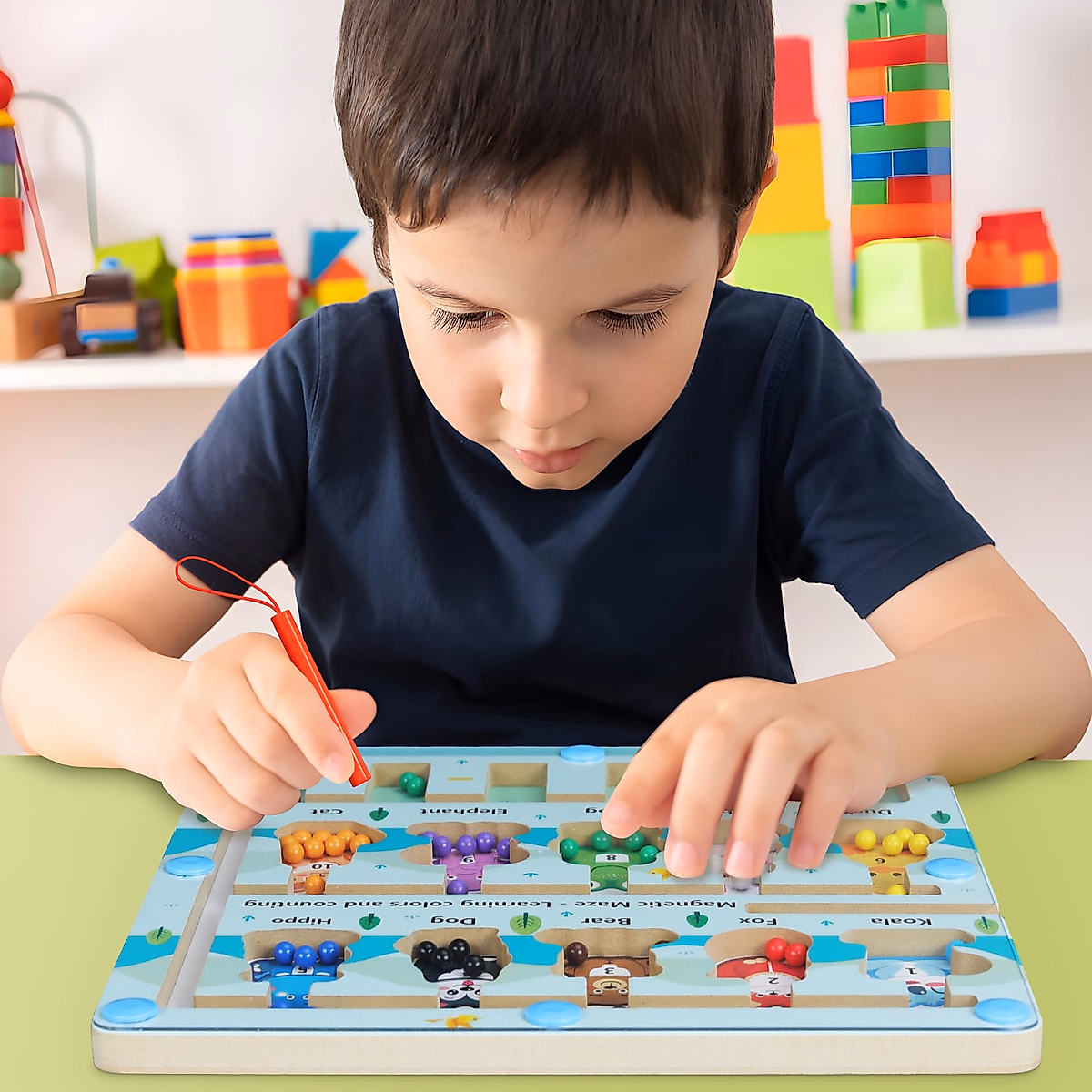 QZMTOY Magnetic Color Number Maze, Montessori Fine Motor Skills Toys for 3 4 5 Years Old Boys Girls,Wooden Preschool Learning Activities Matching Math Games Learning Counting Puzzles