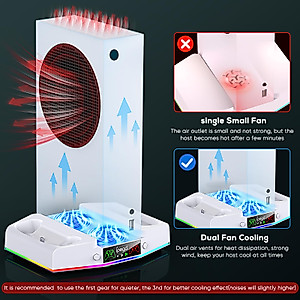 Upgraded Cooling Fan Stand for Xbox Series S with Charger Station, MENEEA Controller Charging Dock & Console Cooler System with 15 Colorful RGB Light & Headset Hook, Accessories for XSS