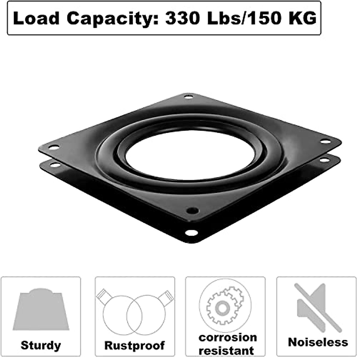 [16-Pack] Lazy Susan Hardware 4 Inch Black, Square Lazy Susan Turntable Bearings, 5/16" Thick Swivel Plate for Serving Trays, Kitchen Cabinet, Craft Project, Makeup Holder, 330 Lbs Capacity