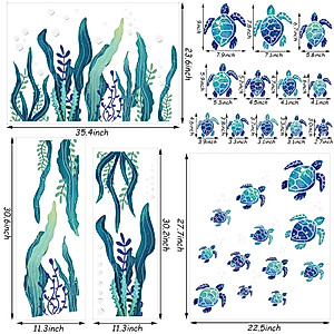 Sea Turtle Wall Decals 3D Ocean Grass Seaweed Stickers Under The Sea Wall Decals Decor Bubbles Peel and Stick Removable Vinyl Underwater Wall Sticker for Bathroom Bedroom Nursery Room Decoration