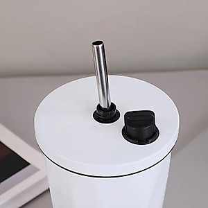 FRAGSCEN 20 OZ Insulated Tumbler with Lid and Straw, Tumbler with Screw Lid, Stainless Steel Tumbler, Iced Coffee Cup, Double Wall Vacuum Tumblers, Water Bottle Travel Mug, White