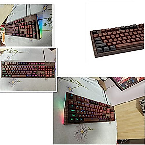 BAWAQAF Gaming Keyboard Wood Texture Mechanical Keyboard Mechanical Gaming Keyboard RGB Rainbow Backlit Compact Wired Keyboard 104 Keys(Brown Switch and Red Switch)