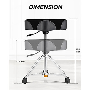Starfavor Drum Throne Airlift Height Adjustable Padded Seat Drum Stool, Heavy Duty Hydraulic Drum Throne Seat Motocycle Style, with Double Braced Anti-Slip Feet Saddle Drum Seat, ST-700