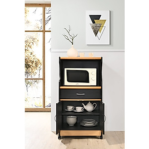 HODEDAH IMPORT Microwave Cart with One Drawer, Two Doors, and Shelf for Storage, Black-Beech.