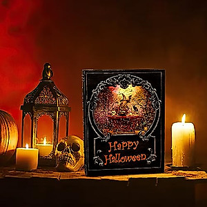 Halloween Decorations Snow Globe, Witch Swirling Glitter Book with Warm White LED, 3 AA Battery Operated & USB Powered, Halloween Holiday Party Gifts and Decorations
