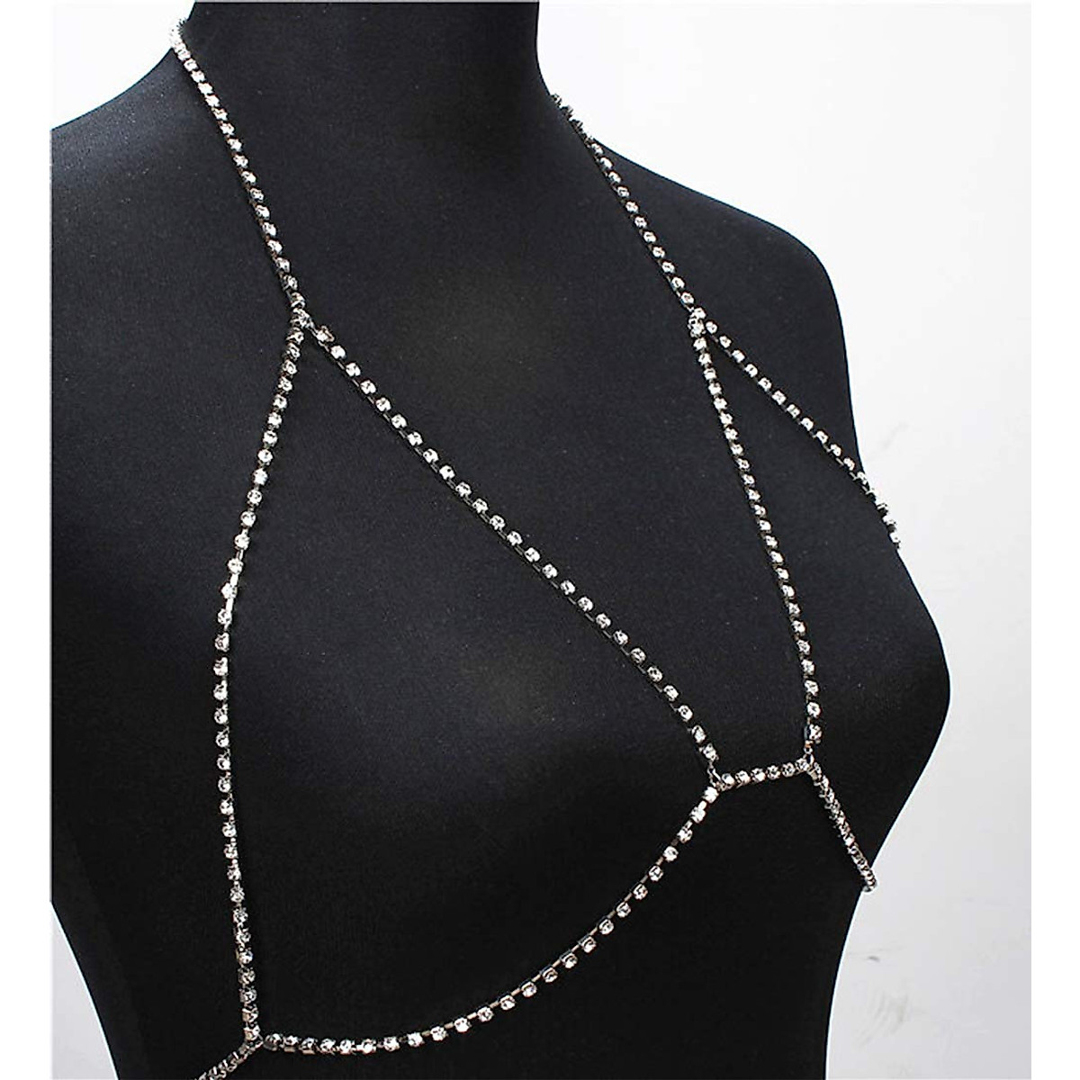 Aimimier Rhinestone Body Chain Bra Summer Beach Bikini Waist Chain Chest Belly Chain Crystal Sexy Body Jewelry for Women and Girls (Silver)