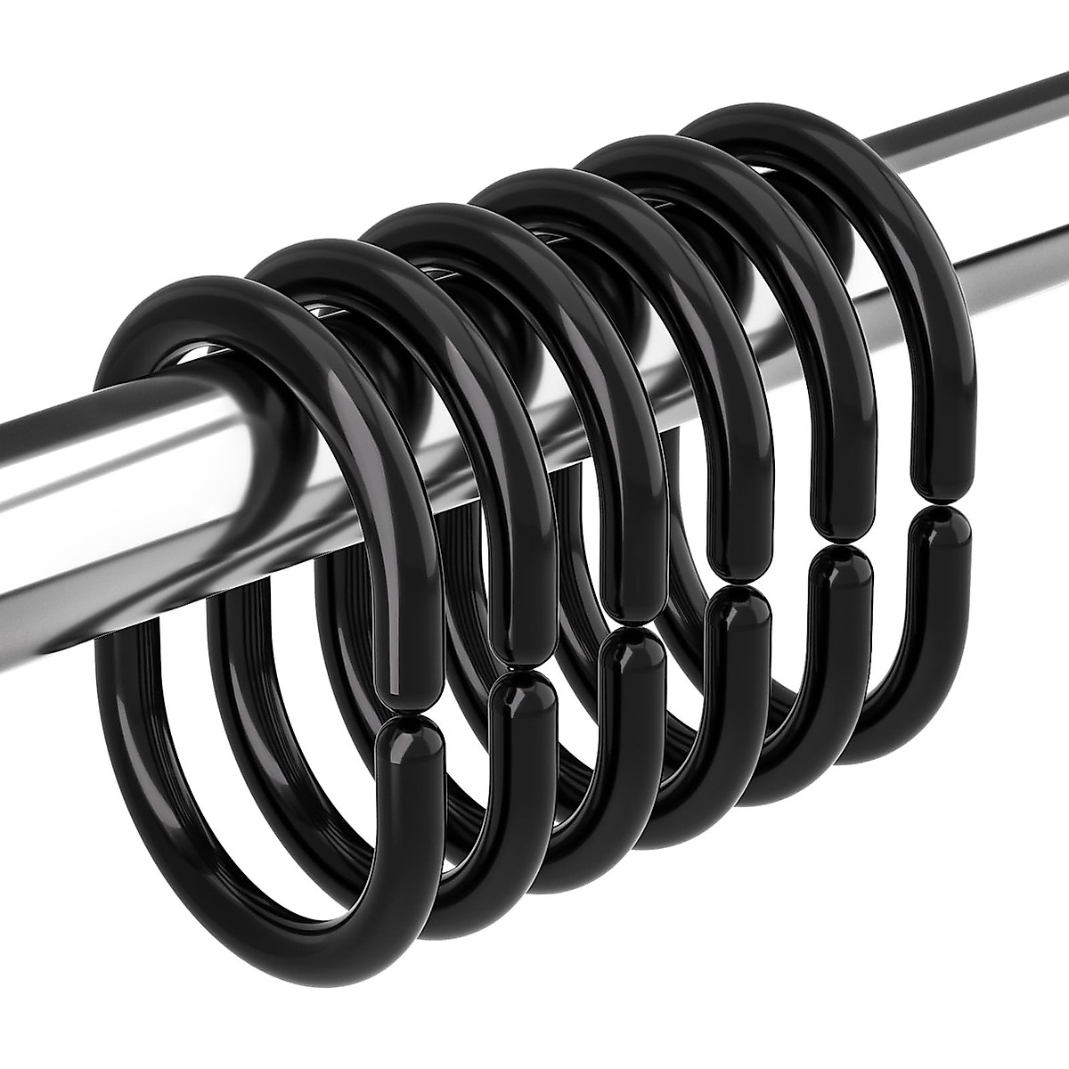 Amazer Black Shower Curtain Hooks Rings, 24 Pcs Plastic Shower Curtain Rings, Plastic Shower Curtain Hooks for Bathroom Shower Rod, Black Shower Hooks Rings Loops for Shower Curtain