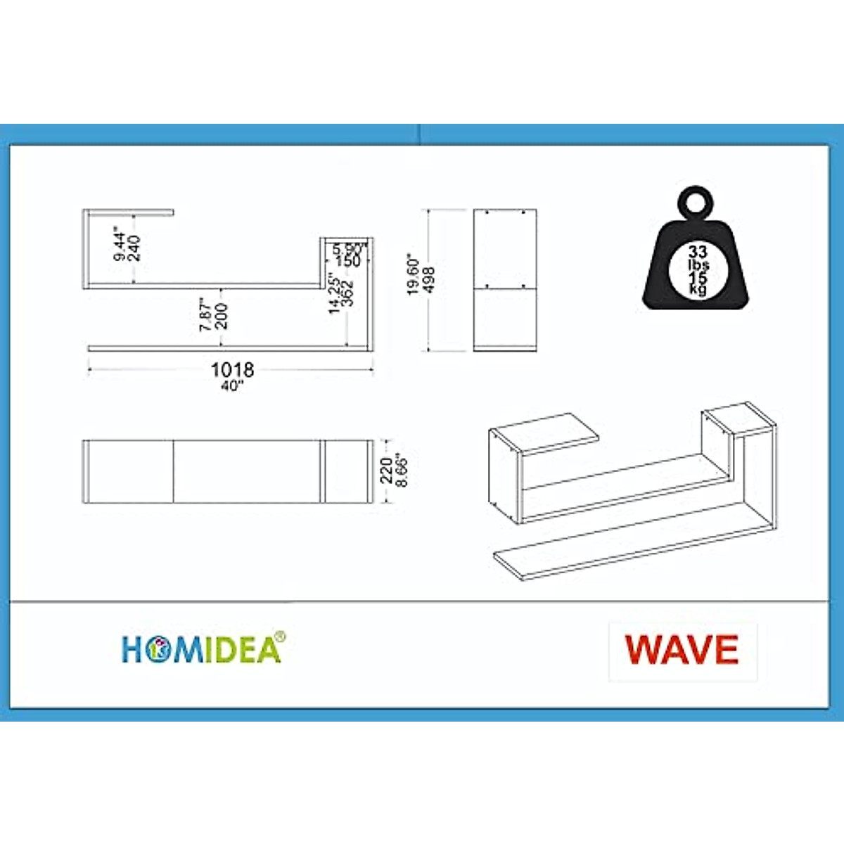 HOMIDEA Wave Wall Shelf - Book Shelf - Floating Shelf for Living Room Decoration in Modern Design (White)