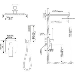 JingGang Matte Black Shower System 12 Inch Bathroom Luxury Rain Mixer Shower Combo Set Wall Mounted Rainfall Shower Head and Handheld System Shower Faucet Set Rough-in Valve Body and Trim Included