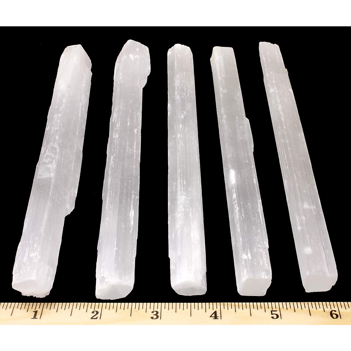 SELENITE (4) Large Sticks, approx. 6-8" long Wands plus Black Tourmaline Crystal and educational ID cards, Bulk, Reiki, Chakra, Healing, Good luck, and Protection
