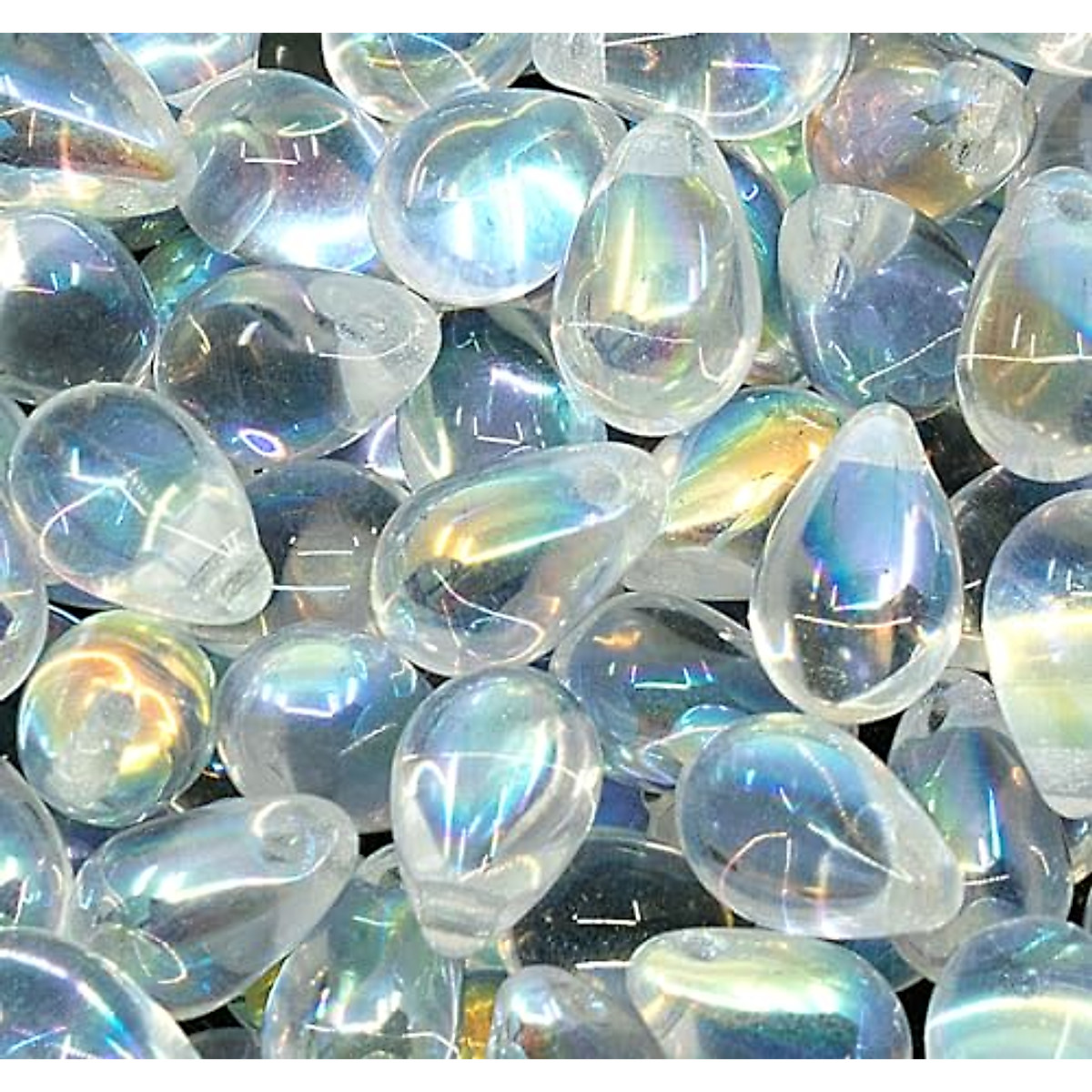 Czech 50-Piece Glass Beads, 6x9mm, Teardrop Transparent Crystal Clear AB
