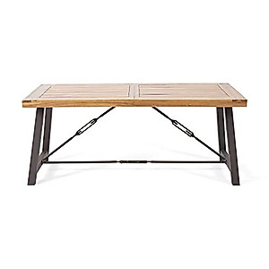 Christopher Knight Home Obharnait Industrial Dining Table, Teak Finish, Rustic Metal