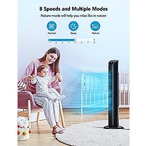 Govee Smart Tower Fan for Bedroom with Hygrometer Thermometer H5177, WiFi Oscillating Fan with Auto Mode, App Control, Room Fan with 8 Speeds 3 Modes, 24H Timer, Works with Alexa for Home Office