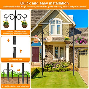 NUERPO Adjustable Shepherd Hooks for Outdoor,2 Pack 108 Inch 5 Prong Base Bird Two Sided Feeder Poles,Heavy Duty Shepherds Hook,Suitable for Garden in Hanging Flower Basket,Lantern,Bird Nests