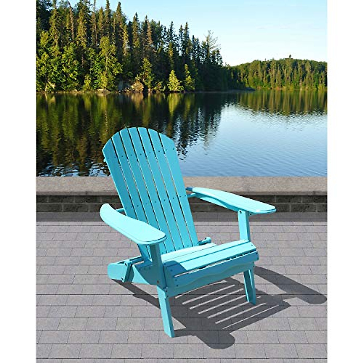 Merry Garden Northbeam Outdoor Lawn Garden Portable Foldable Wooden Adirondack Accent Chair,Deck,Porch,Pool and Patio Seating with 250 Pound Capacity,Teal