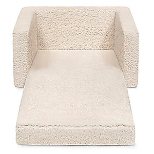 Delta Children Cozee Flip-Out Sherpa 2-in-1 Convertible Chair to Lounger for Kids, Cream