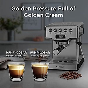Geek Chef Espresso Machine 20 Bar, Espresso Coffee Maker with Fast Heating Automatic, Latte & Cappuccino Maker with Milk Frother Steam Wand, 1.8L Water Tank, Temperature Display, Stainless Steel
