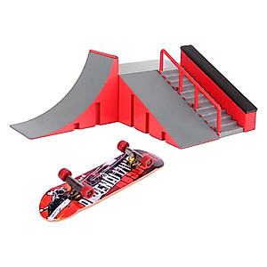 Almencla Skateboard Ramp Kit Toys Rail Parts Starter Kits Ramp Toys Novelty Finger Skateboard Mini Scooter for Party Training Finger Coordination, C