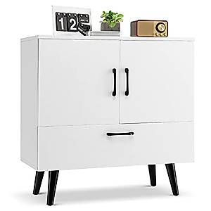 Giantex Storage Cabinet Buffet Sideboard, Accent Cabinet with Doors, Pull-Out Drawer, Freestanding Bathroom Floor Cabinet, Cupboard for Living Room, Entryway Dining Room Bar Cabinet (White)
